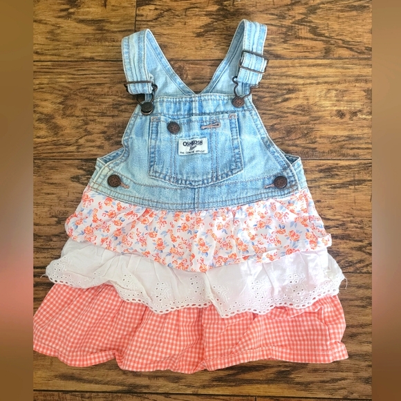 OshKosh B'gosh | Bottoms | Oshkosh Peach Floral Ruffle Denim Overall Dress | Poshmark